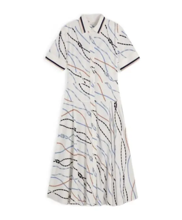 Tommy Hilfiger Rope Print Twill Midi Shirt Dress - White