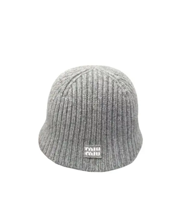 Miu Miu Ribbed Knit Hat - Grey