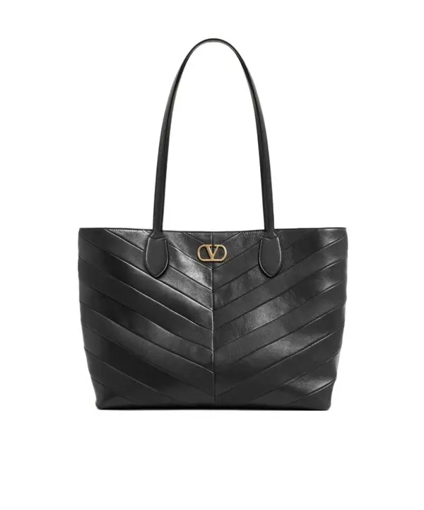 Valentino Garavani Jean Medium Shopping Bag In Nappa With Chevron Motif - Black