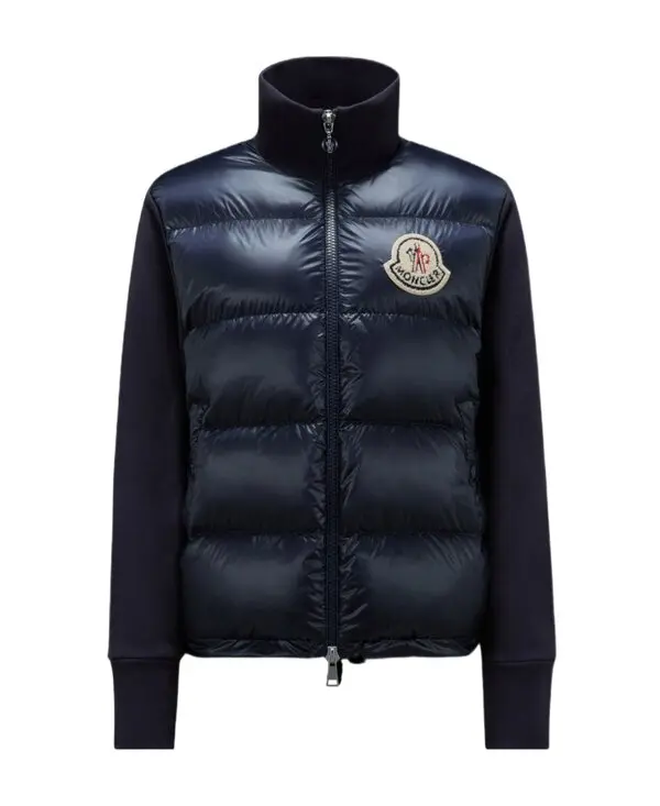 Moncler Padded Zip-up Sweatshirt With Terry Logo Patch - Midnight Blue
