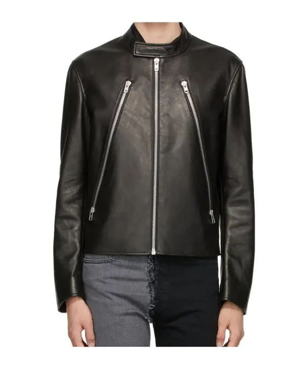 MAISON MARGIELA Leather Zip-up Moto Jacket - Black