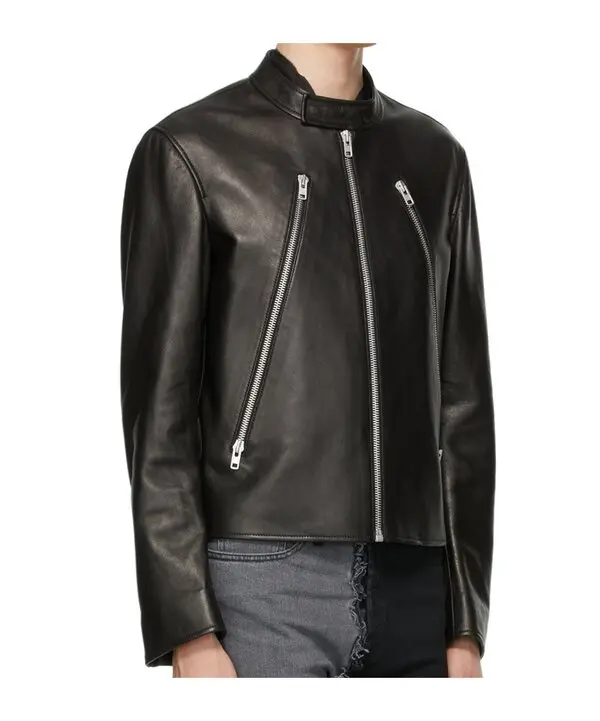 MAISON MARGIELA Leather Zip-up Moto Jacket