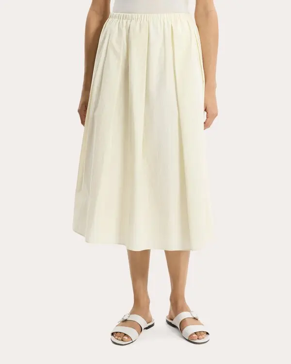 Theory Corded Cotton Pleated Midi Skirt