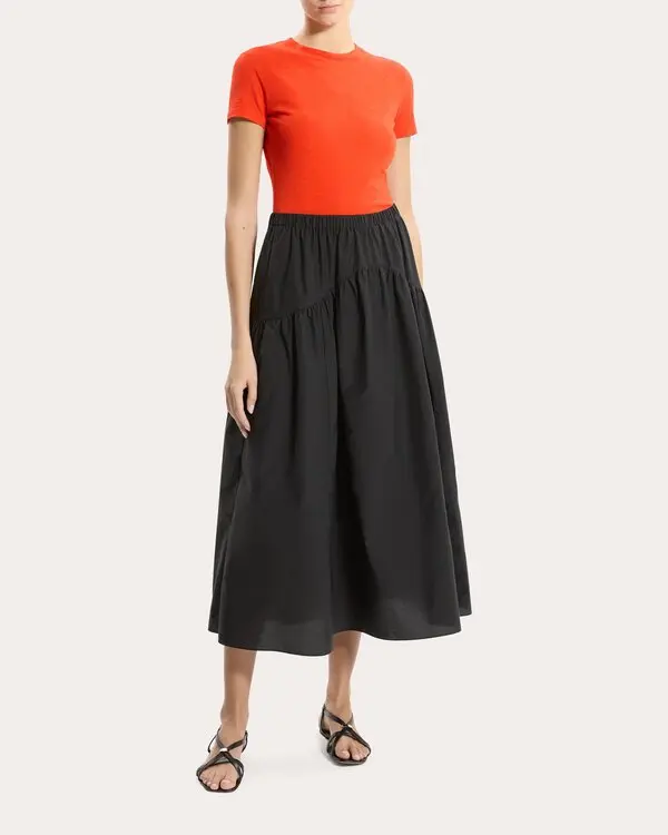 Theory Gathered Yoke Circle Midi Skirt - Black