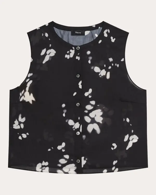 Theory Floral Button Shell Top - Black