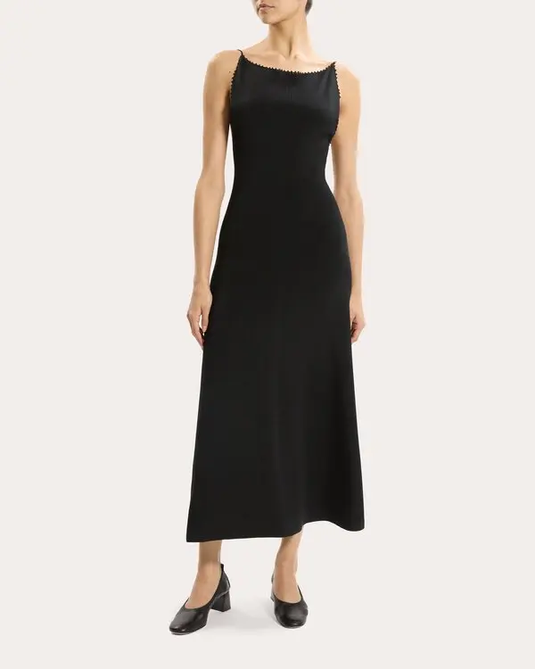 Theory Knit Crochet Boatneck Dress - Black