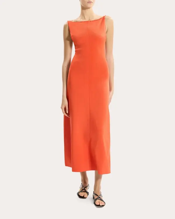 Theory Knit Crochet Boatneck Dress - Red