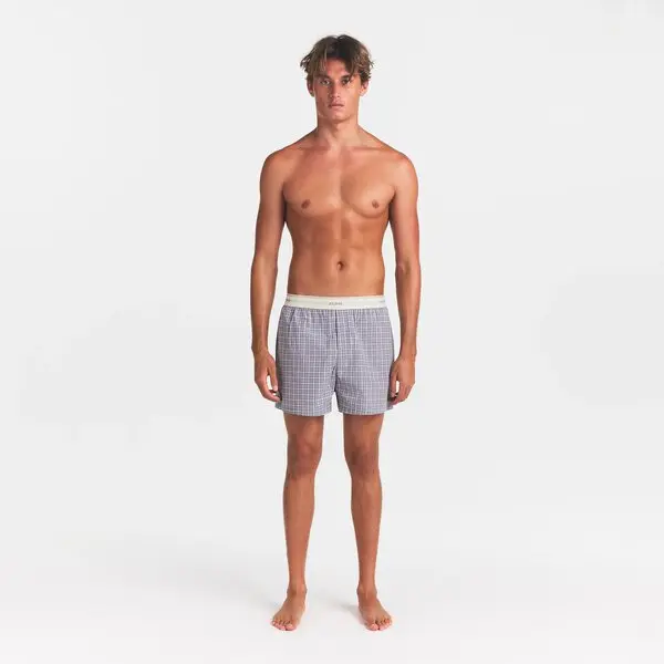 SKIMS Logo Band Boxer | Green | | Cotton Poplin - Full Moon Check