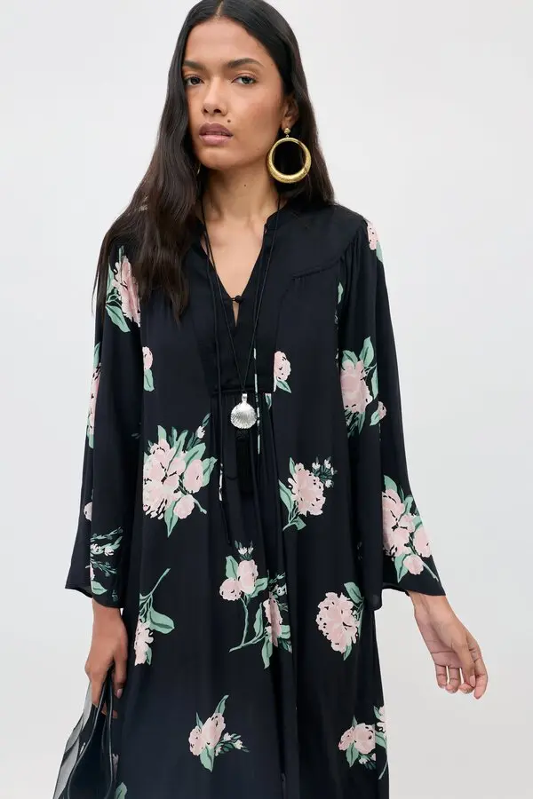 Rixo Lucilla Peonies Scatter Regular Dress - Black