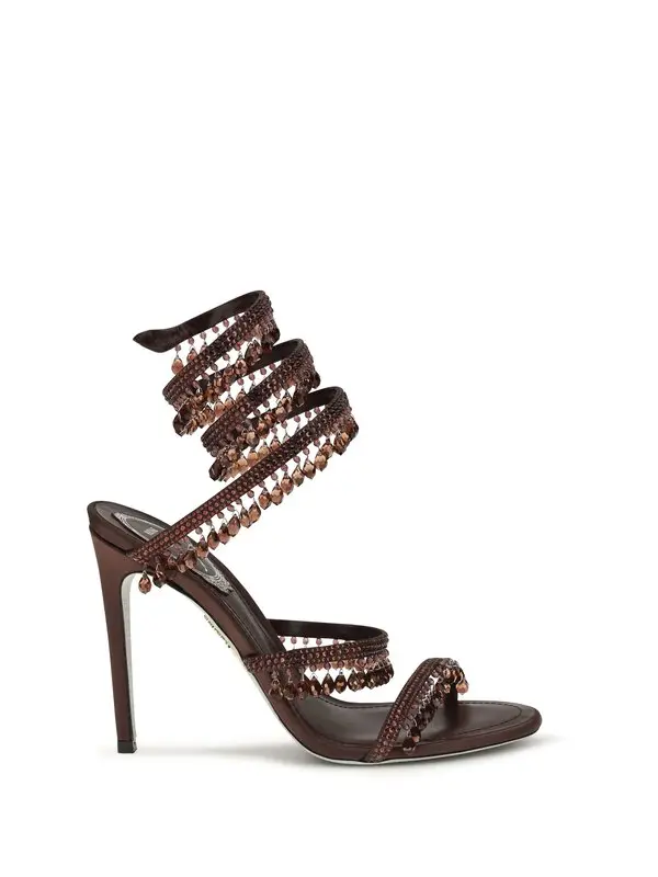 Rene Caovilla Chandelier Sandals In Satin - Brown