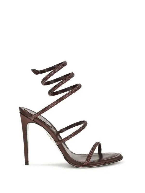 Rene Caovilla Cleo Satin Serpent Sandals With Rhinestone Embellishments - Brown