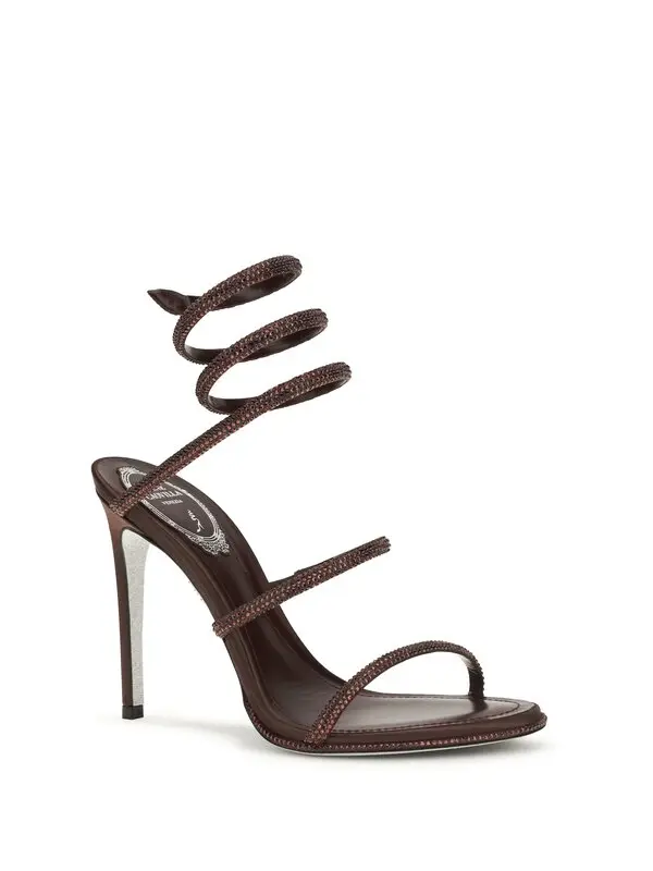 Rene Caovilla Cleo Satin Serpent Sandals With Rhinestone Embellishments - Brown