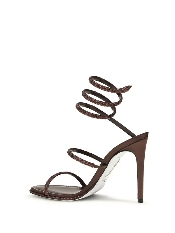 Rene Caovilla Cleo Satin Serpent Sandals With Rhinestone Embellishments - Brown