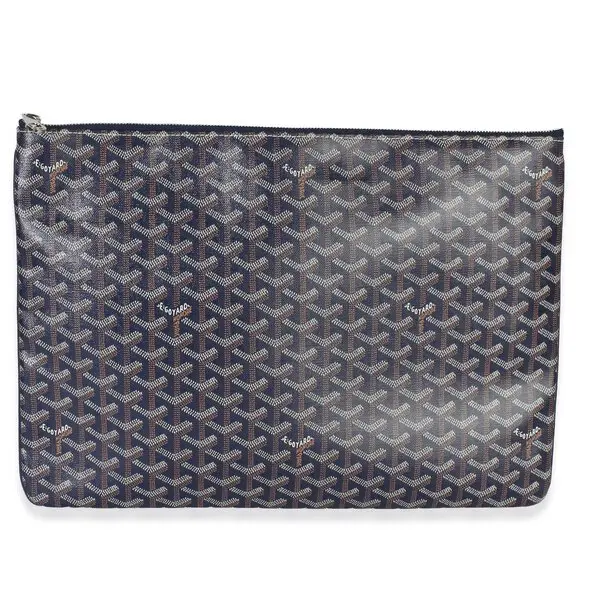 Goyard Navy Goyardine Canvas Senat Pouch Gm - Blue