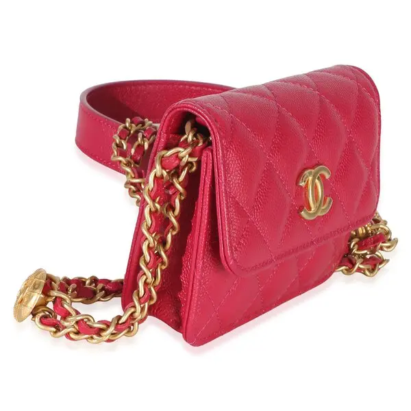 Chanel Quilted Caviar Coin Purse With Chain - Pink