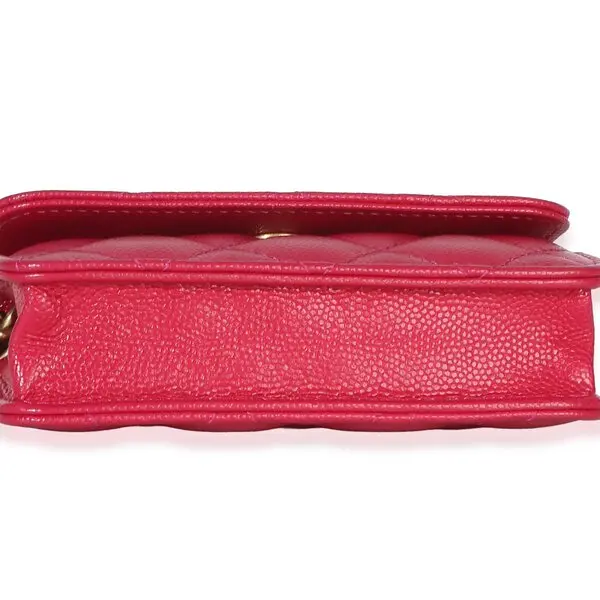 Chanel Quilted Caviar Coin Purse With Chain - Pink