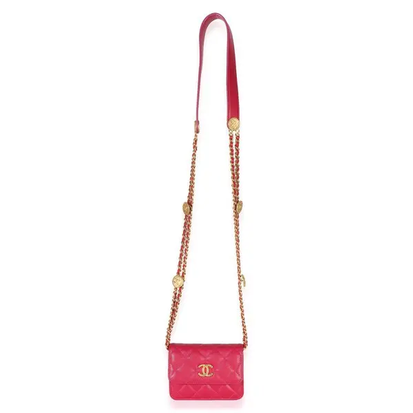 Chanel Quilted Caviar Coin Purse With Chain - Pink