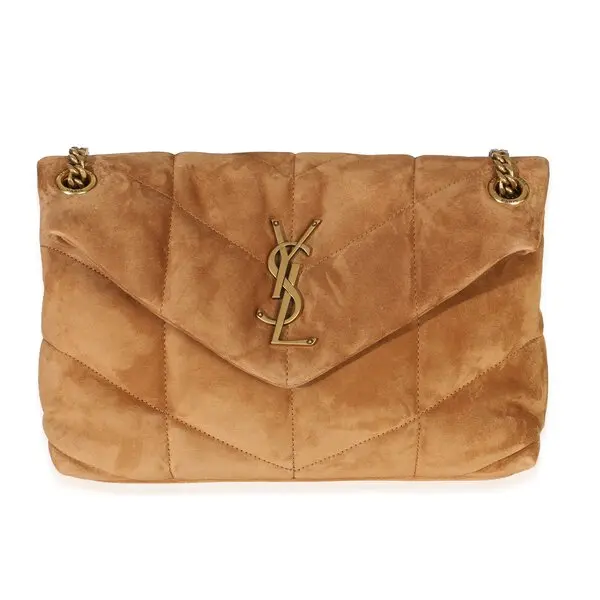 Saint Laurent Quilted Suede Loulou Puffer Satchel - Tan