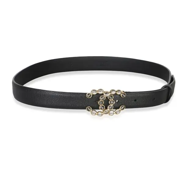 Chanel Calfskin Crystal Cc Belt 80/32 - Black