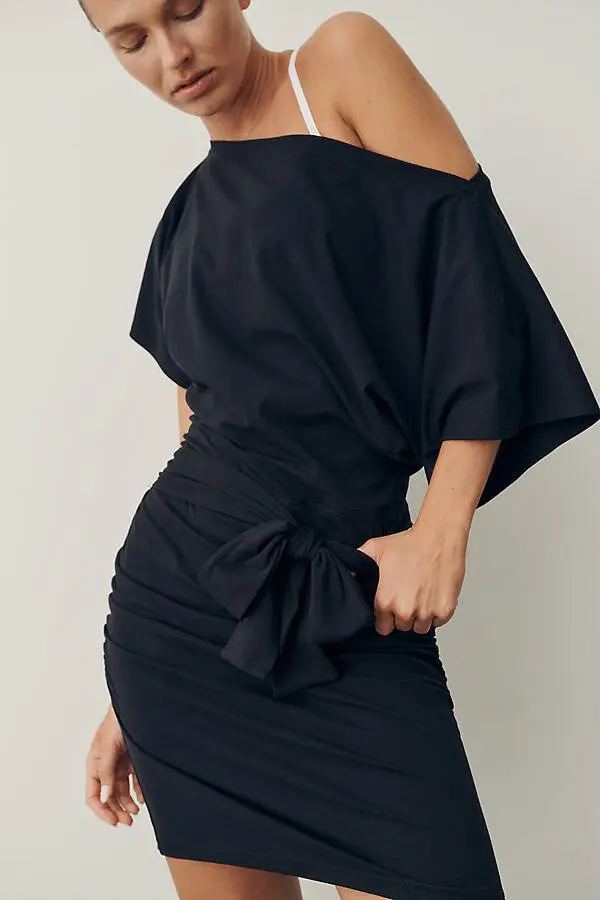 DAILY PRACTICE Off-shoulder Ruched Mini Dress - Black