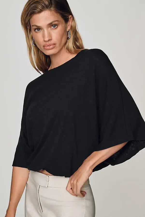 Anthropologie Cotton Overd Bubble Shirt Top - Black