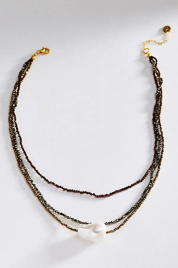Maison Irem Triple Pearl Necklace - Brown