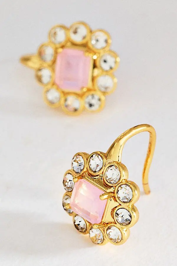 Anthropologie Floral Stone Huggie Earrgs - Neutral