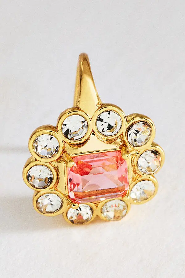 Anthropologie Floral Stone Huggie Earrgs - Rose