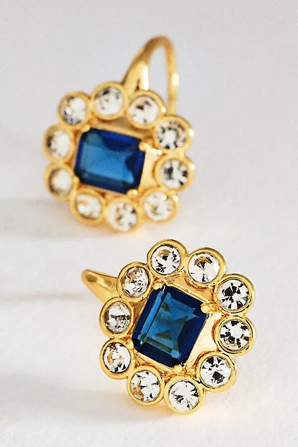 Anthropologie Floral Stone Huggie Earrgs - Sapphire