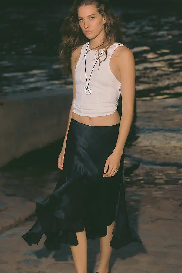 Anthropologie Silky Swirl Midi Skirt - Black