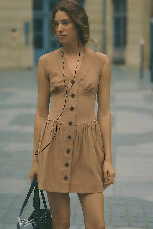 Maeve Waisted Mi Dress - Brown