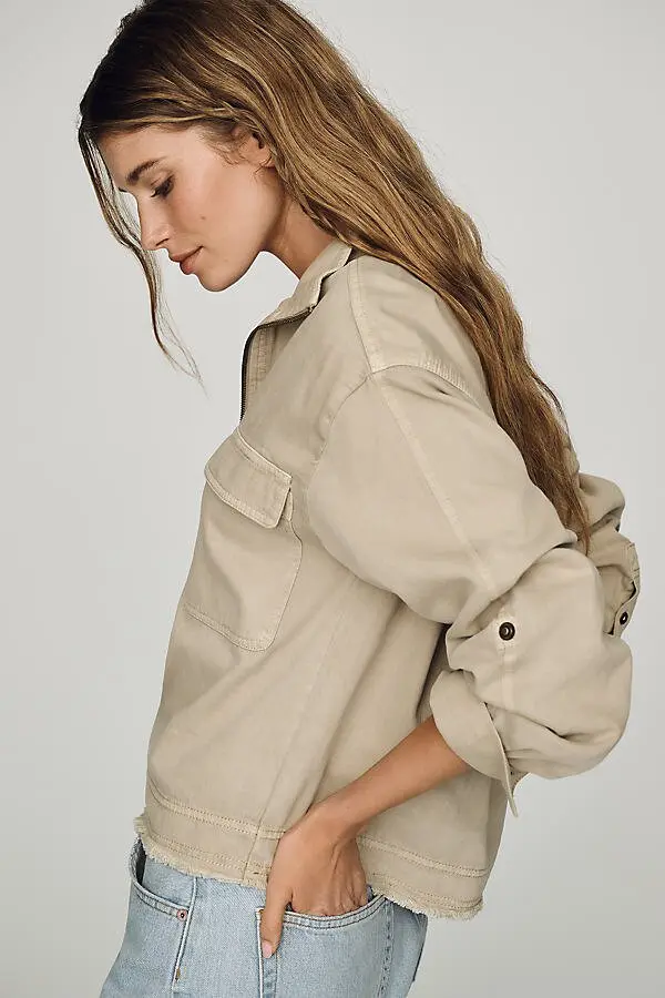 PILCRO Cotton Funnel-neck Zip-front Top