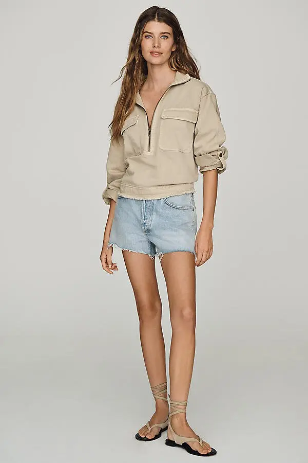 PILCRO Cotton Funnel-neck Zip-front Top