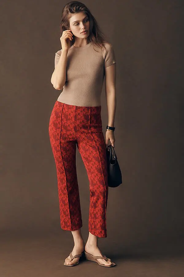 Maeve Poppy Jaquard Straight-leg Trousers