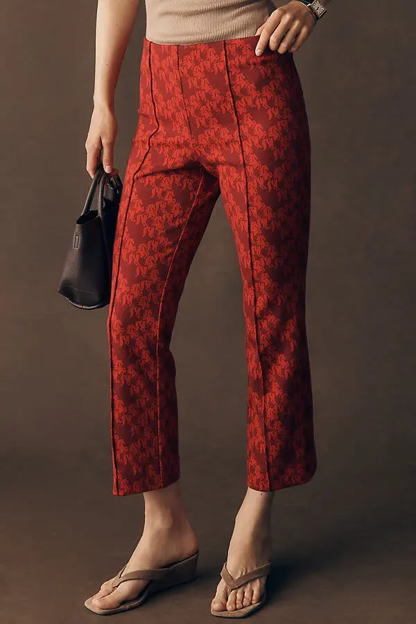 Maeve Poppy Jaquard Straight-leg Trousers