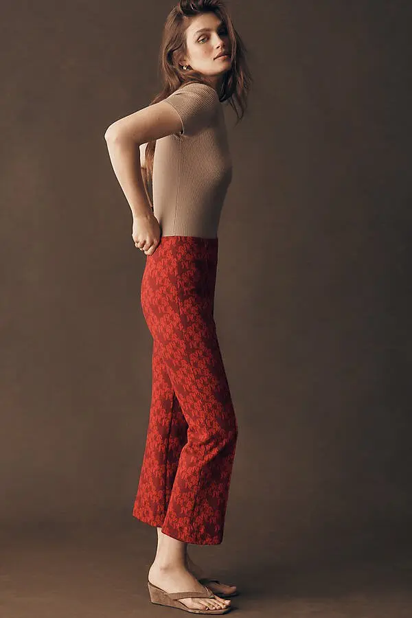 Maeve Poppy Jaquard Straight-leg Trousers