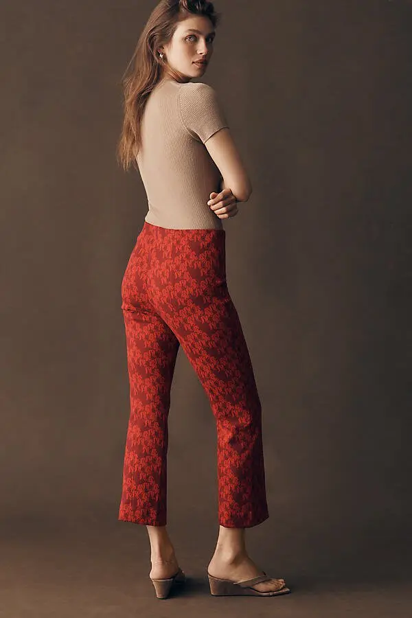 Maeve Poppy Jaquard Straight-leg Trousers