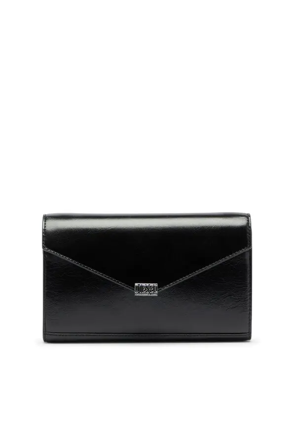 DIESEL® Wallet Purse In Shiny Wrinkled Leather - Black