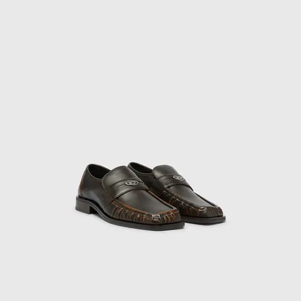 DIESEL® D-amber Leather Loafers With Silver Oval D Detail - Brown