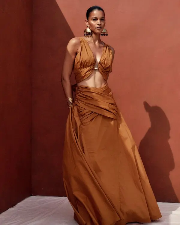 ANDREA IYAMAH Gia Gathered Cotton Crossover Maxi Skirt