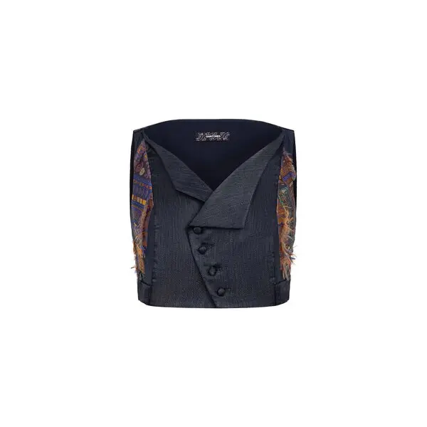 SAINT ONES Stravine Vest Navy Linen Cropped Silhouette