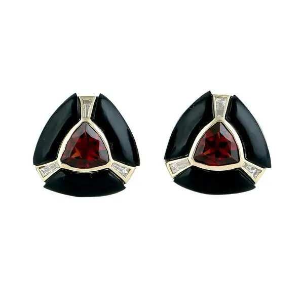 ARTISAN 14k Yellow Garnet, Black Onyx & Diamond Trillion Stud Earrings - Gold