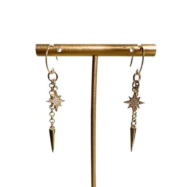 RACHEL NATHAN Round Hook: Pavé North Star & Charmed Chain Earrings