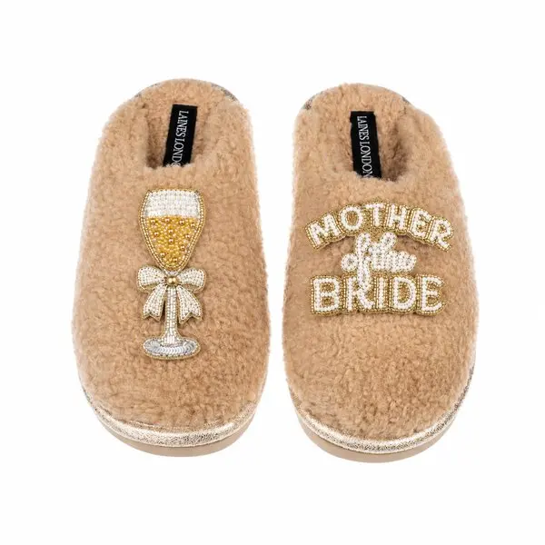 LAINES LONDON Neutrals Teddy Closed Toe Slippers With Mother Of The Bride Brooches Toffee - Brown