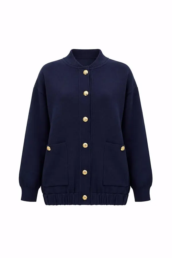 EXQUISE Barbara Knit Cardigan – Navy - Blue