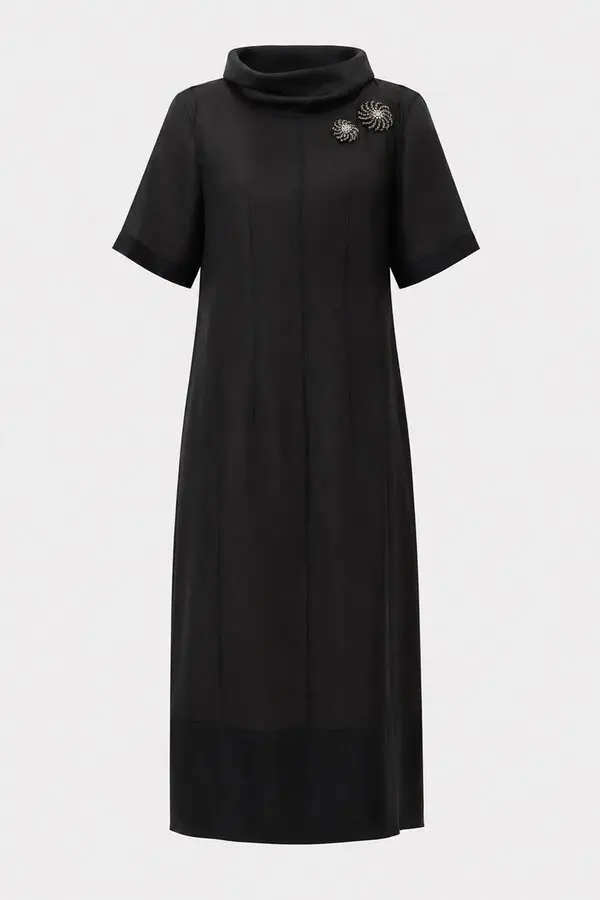 EXQUISE Midi Dress With High Neck And Short Sleeves