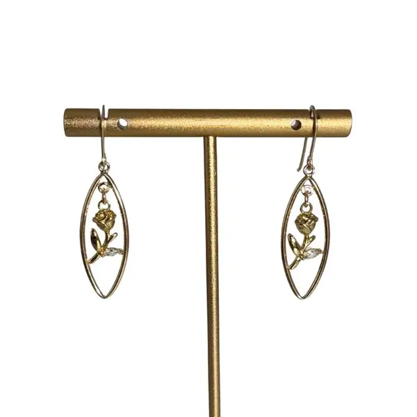 RACHEL NATHAN Classic Hook: Marquise Hoop & A Single Rose Earrings