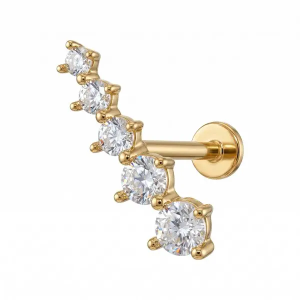 ZAHAV JEWELRY 14k Yellow Graduated Cz Climber Stud