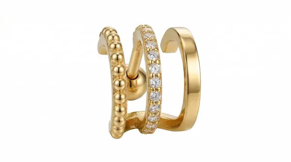 ZAHAV JEWELRY 14k Solid Integrated Ear Cuff And Pavé Cz Cartilage Earring - Gold