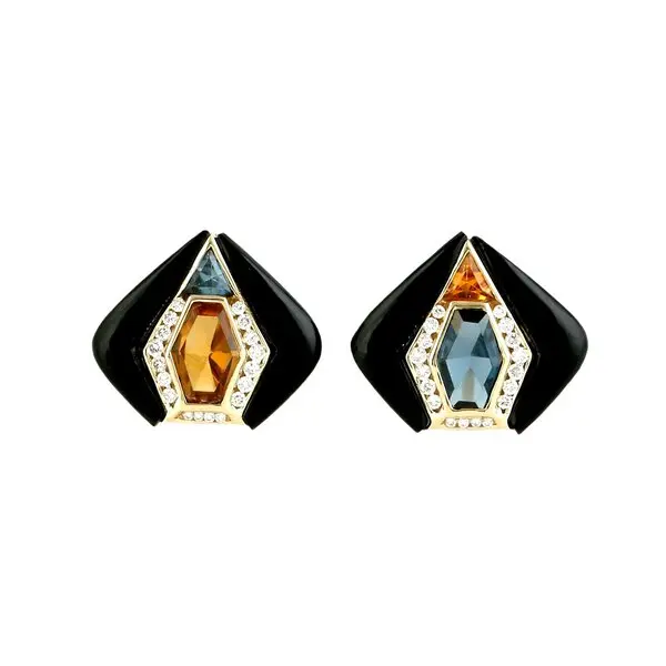 ARTISAN 14k Yellow Gold Blue Topaz, Citrine, Diamond & Black Onyx Stud Earrings - Black/blue